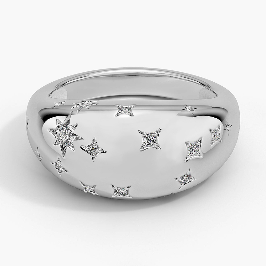 Scorpio Zodiac Constellation Diamond Dome Ring in 14K White Gold