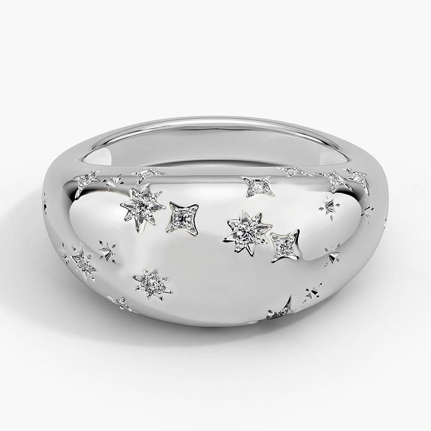 Scorpio Zodiac Constellation Diamond Dome Ring in 14K White Gold
