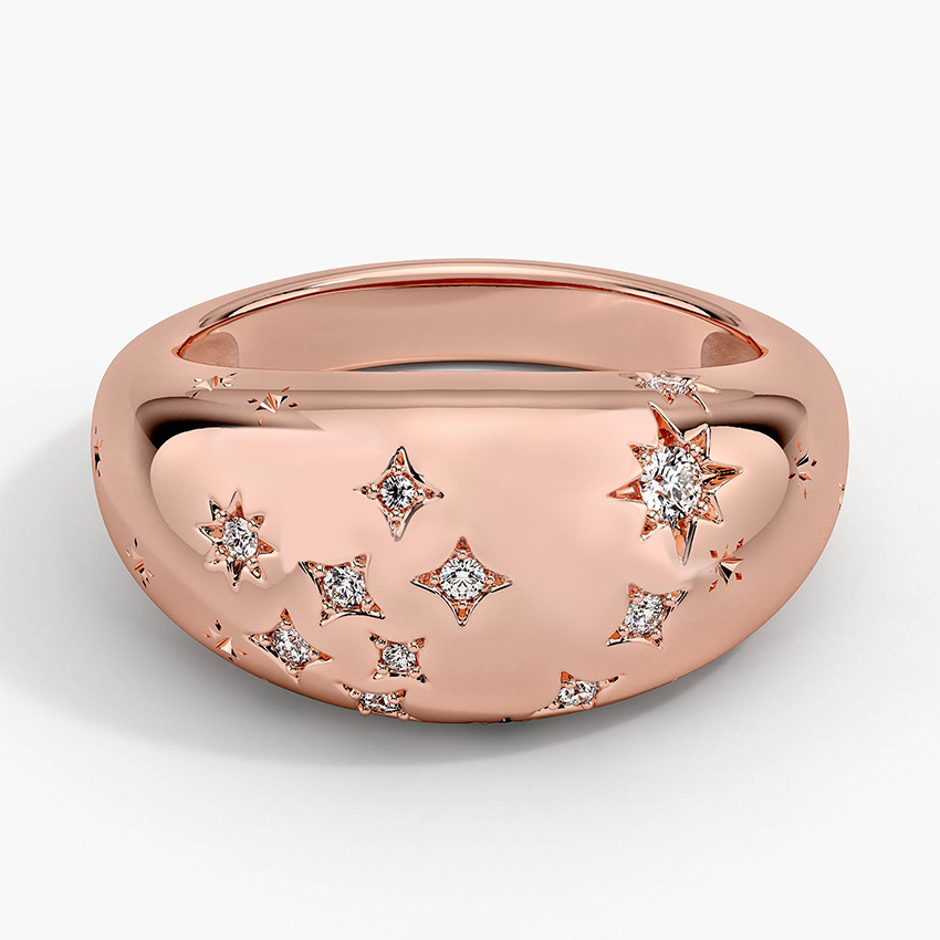 Libra Zodiac Constellation Diamond Dome Ring in 14K Rose Gold