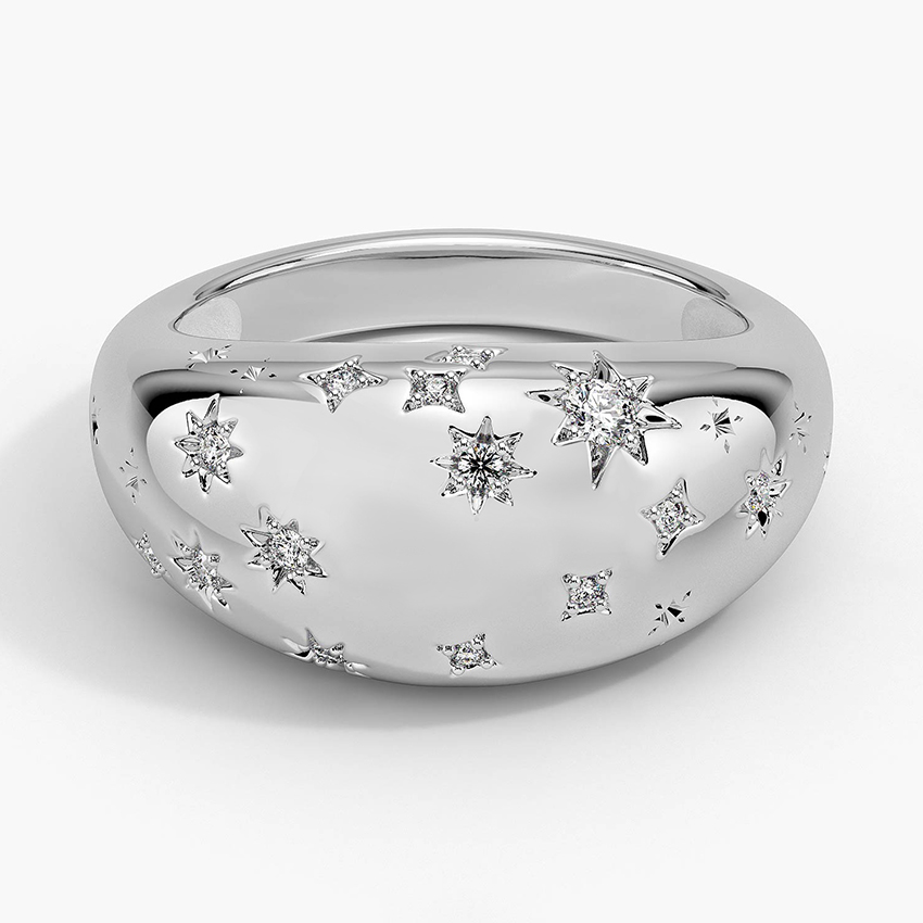 Scorpio Zodiac Constellation Diamond Dome Ring in 14K White Gold