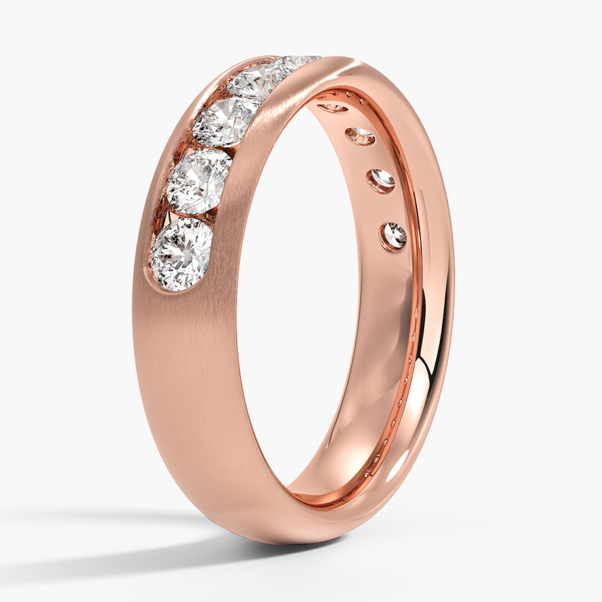 Channel Set Lab Diamond 5.5mm Matte Wedding Ring in 14K Rose Gold