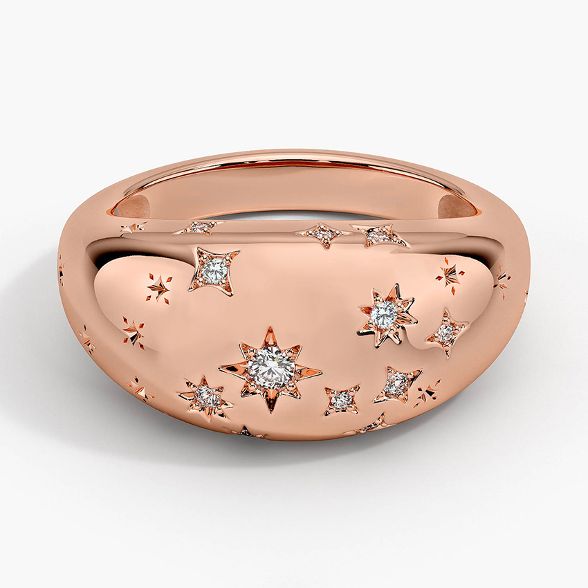 Libra Zodiac Constellation Diamond Dome Ring in 14K Rose Gold