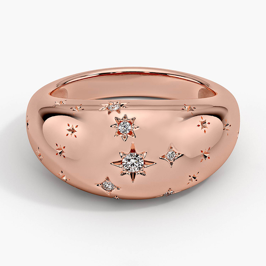 Libra Zodiac Constellation Diamond Dome Ring in 14K Rose Gold
