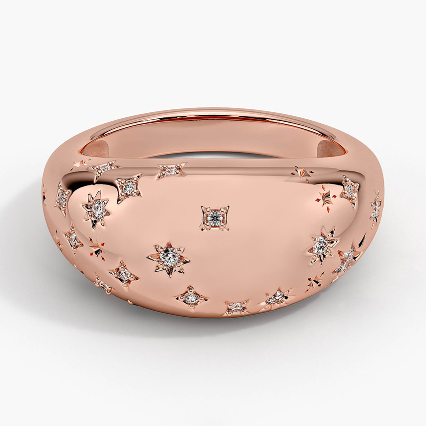 Libra Zodiac Constellation Diamond Dome Ring in 14K Rose Gold