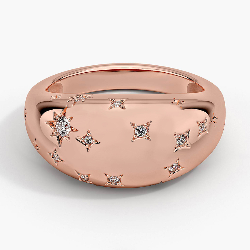 Libra Zodiac Constellation Diamond Dome Ring in 14K Rose Gold