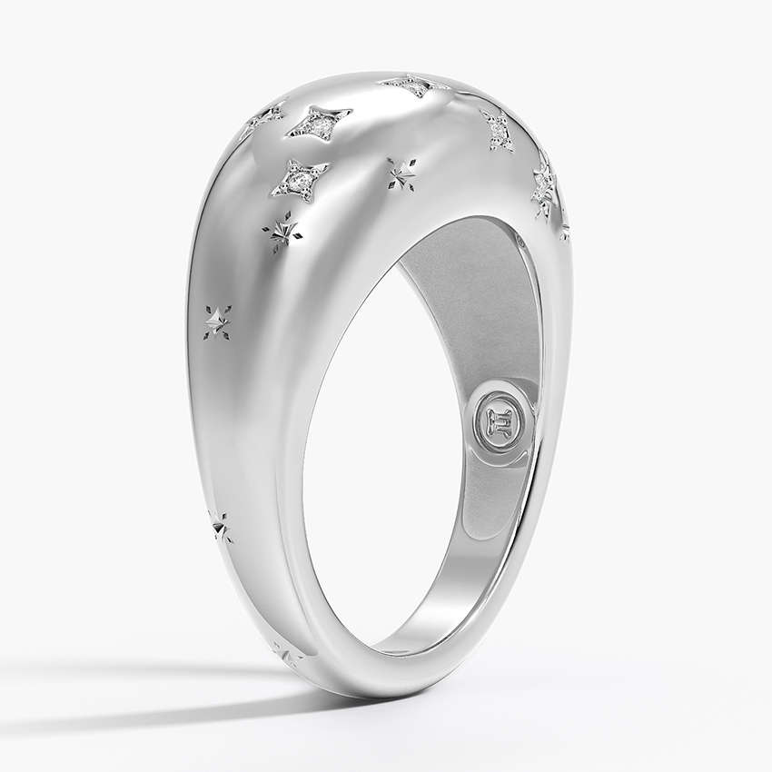Gemini Zodiac Constellation Diamond Dome Ring in 14K White Gold