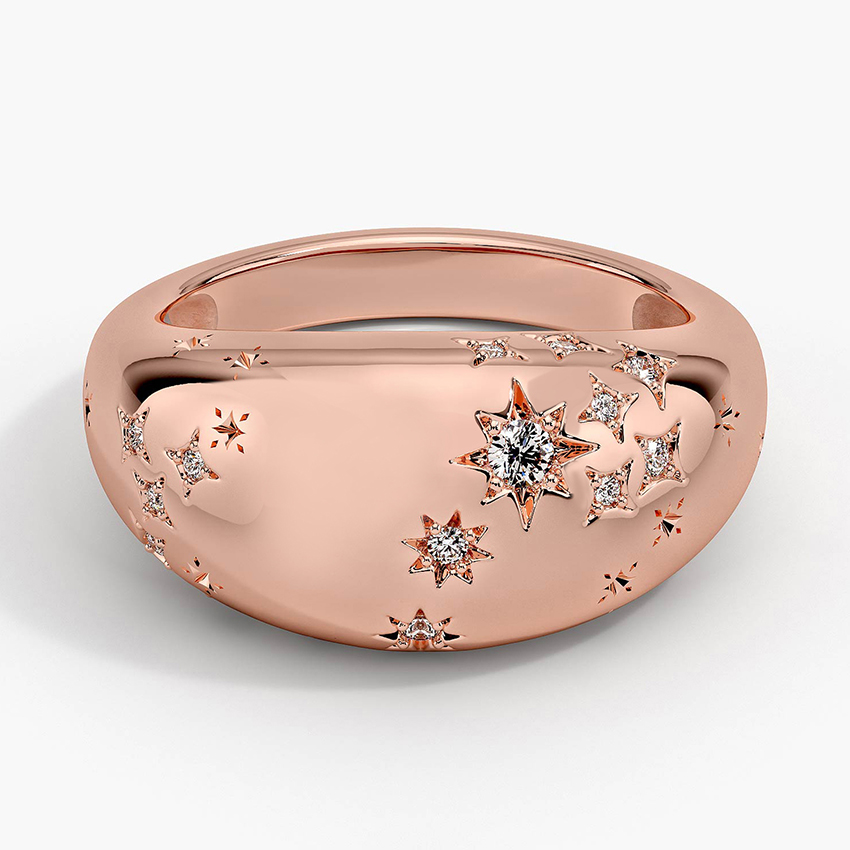 Libra Zodiac Constellation Diamond Dome Ring in 14K Rose Gold