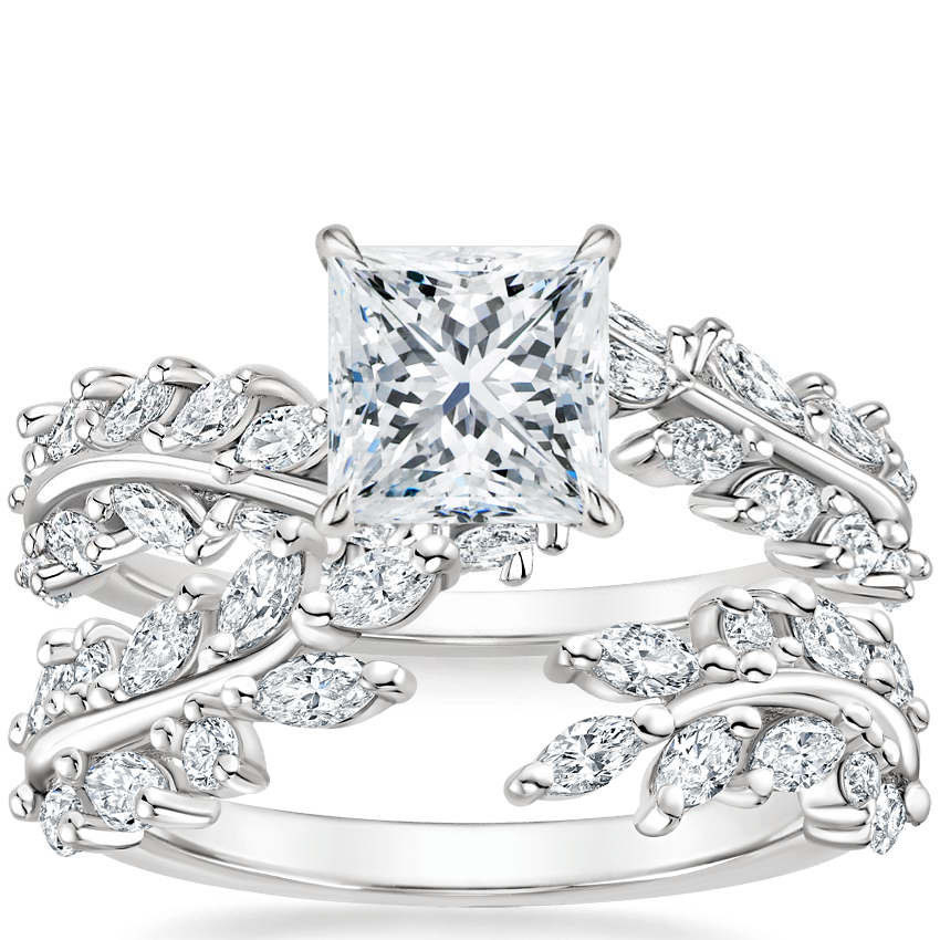 18K White Gold Winding Ivy Diamond Ring (3/4 ct. tw.) with Sweeping Ivy ...
