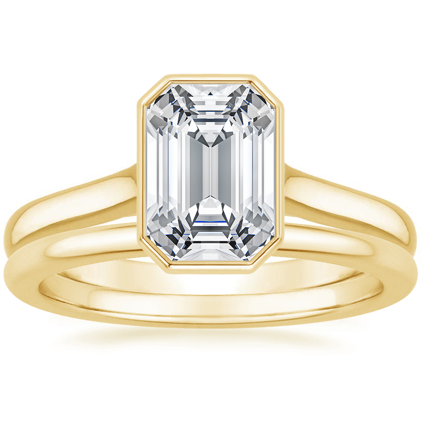 18K Yellow Gold Luna Ring with Petite Comfort Fit Wedding Ring ...