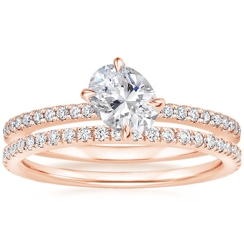 14K Rose Gold Pisa Diamond Ring with Luxe Ballad Diamond Ring (1/4 ct ...