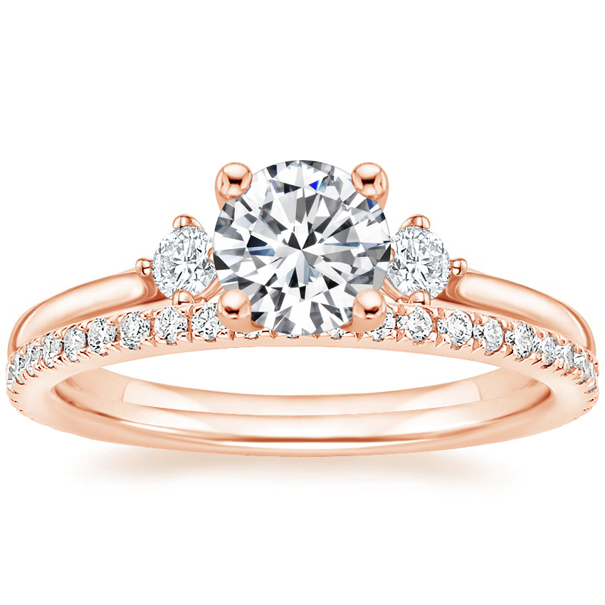 18K Yellow Gold Three Stone Floating Diamond Ring with Luxe Ballad ...