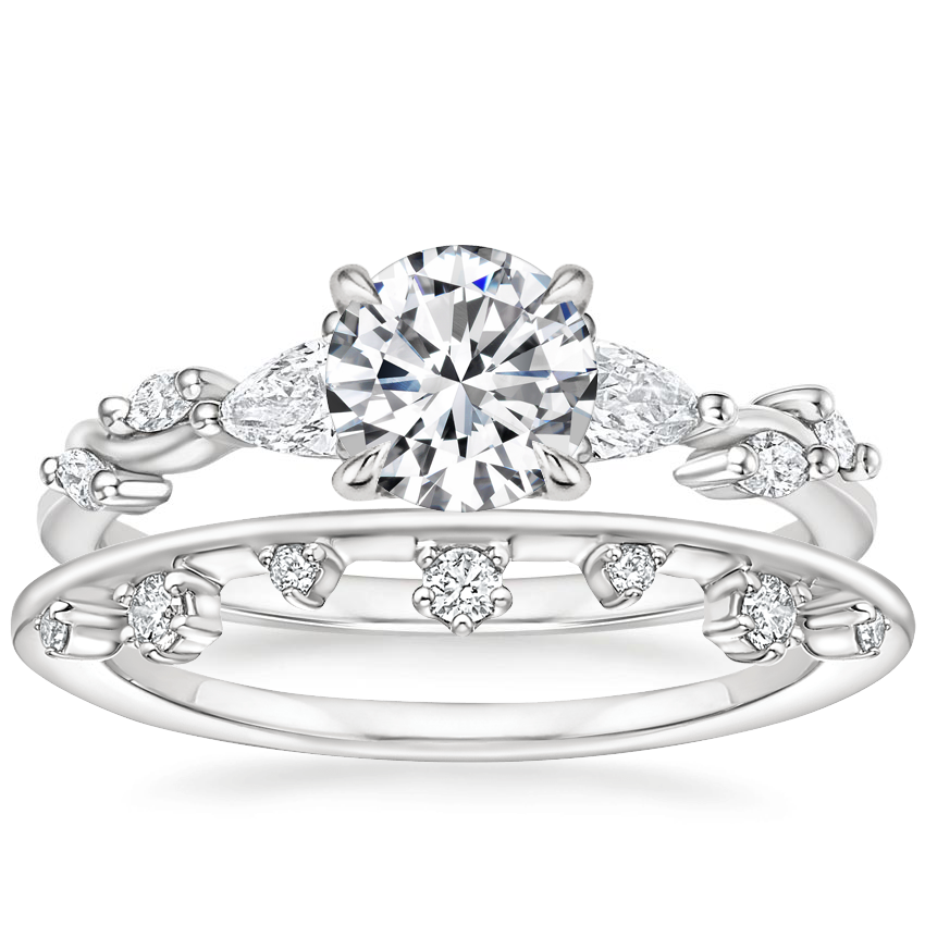 Platinum Agave Three Stone Diamond Ring (1/2 ct. tw.) with Leilani Diamond Ring | Brilliant Earth