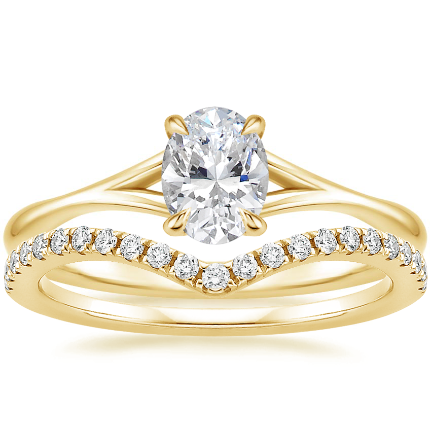 18K Yellow Gold Valetta Ring with Flair Diamond Ring (1/6 ct. tw ...