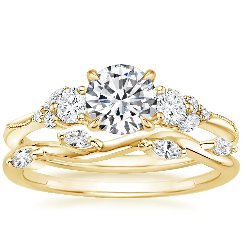 18K Yellow Gold Camellia Three Stone Diamond Ring (1/3 ct. tw.) with ...