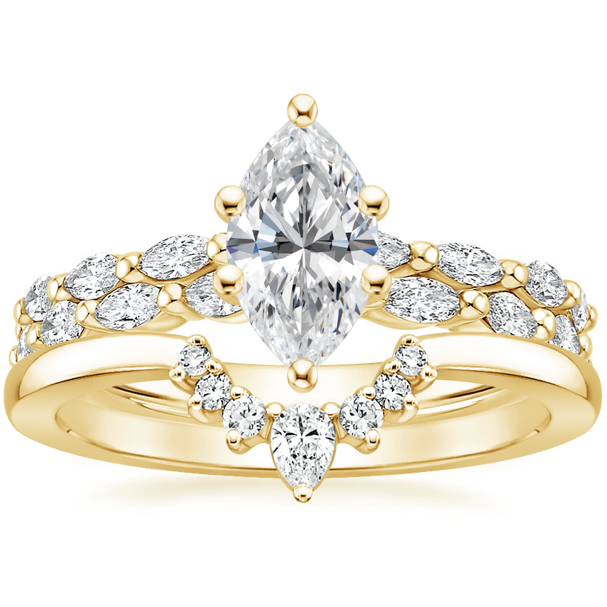 18K Yellow Gold Mirage Diamond Ring with Lunette Diamond Ring ...