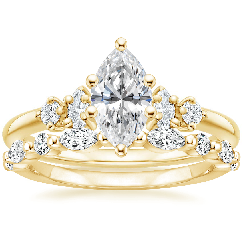 18K Yellow Gold Miroir Diamond Ring with Versailles Diamond Ring (3/8 ...