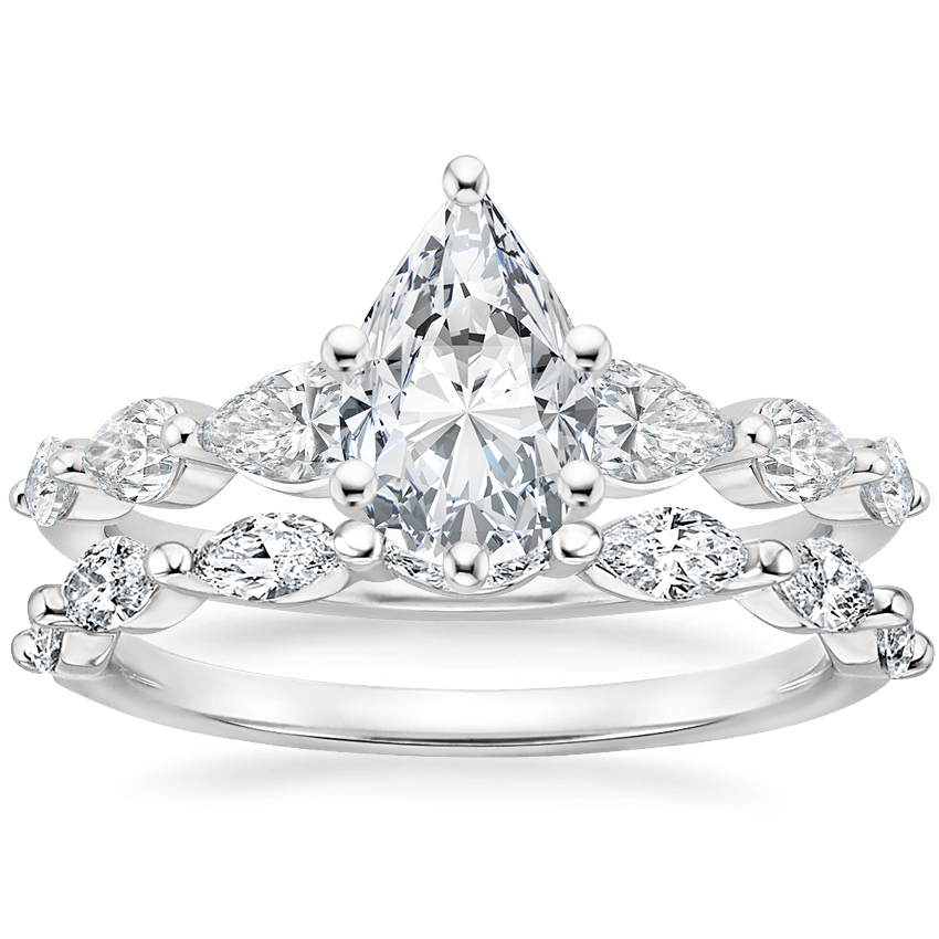 18K White Gold Seine Graduated Pear Diamond Ring with Joelle Diamond ...