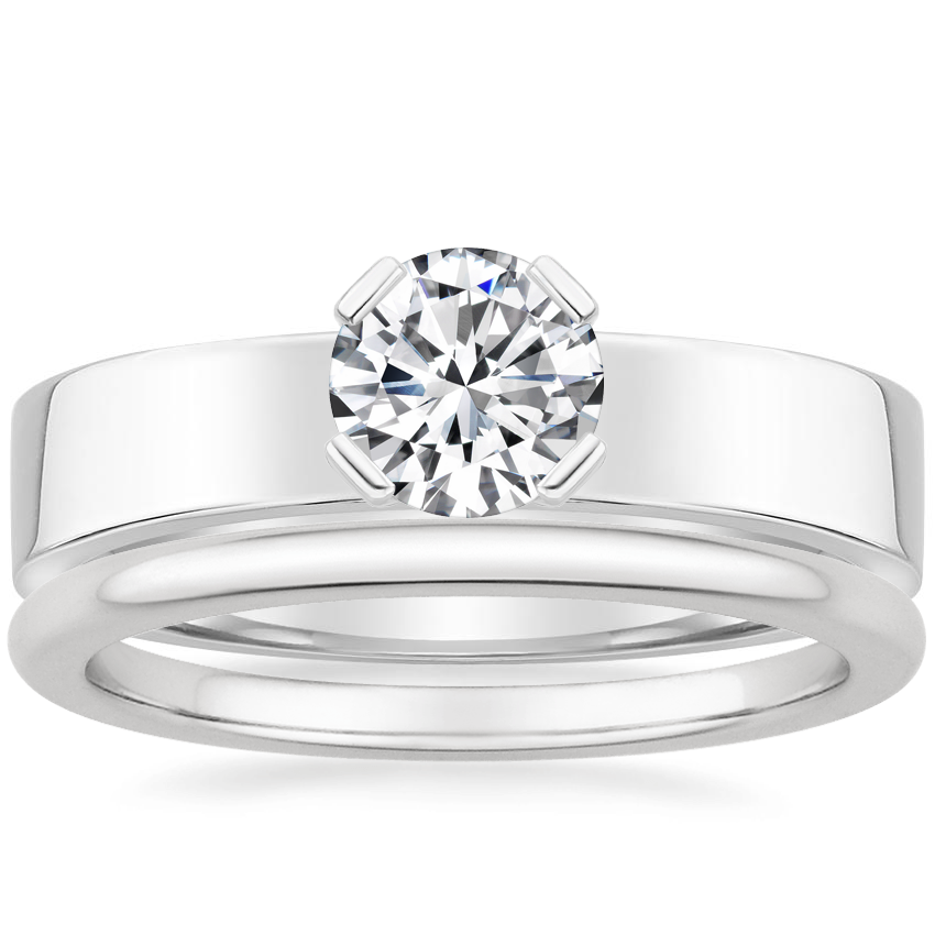18K White Gold Parker Ring with Petite Comfort Fit Wedding Ring ...