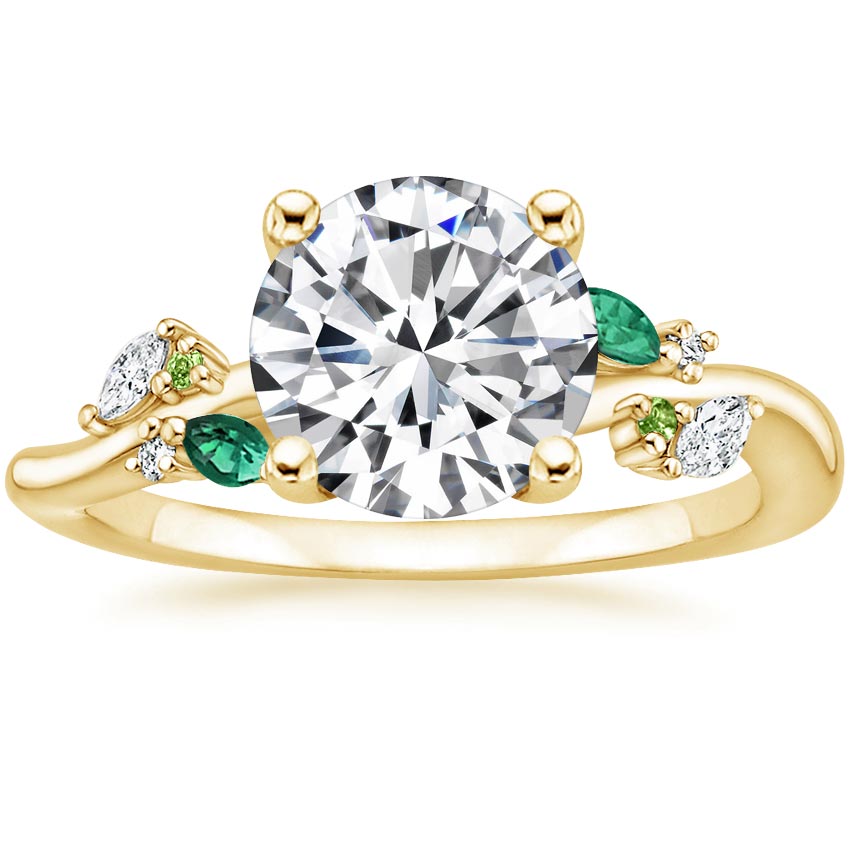 18K Yellow Gold Arden Diamond Ring with Lab Emerald Accents with Luxe ...