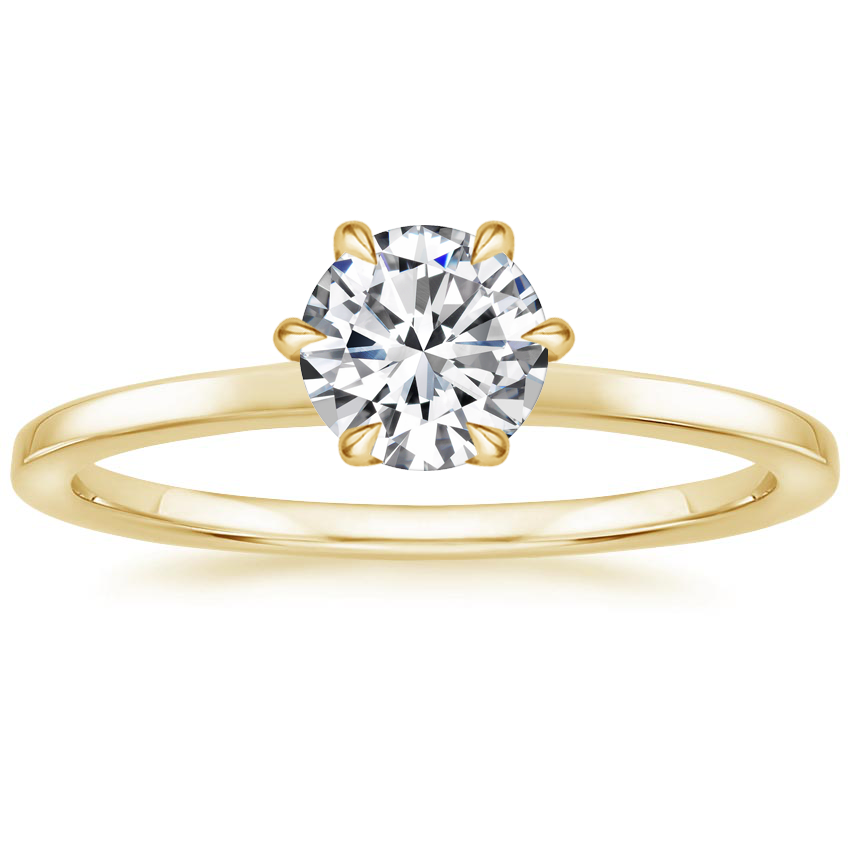 18K Yellow Gold Secret Halo Six-Prong Diamond Ring