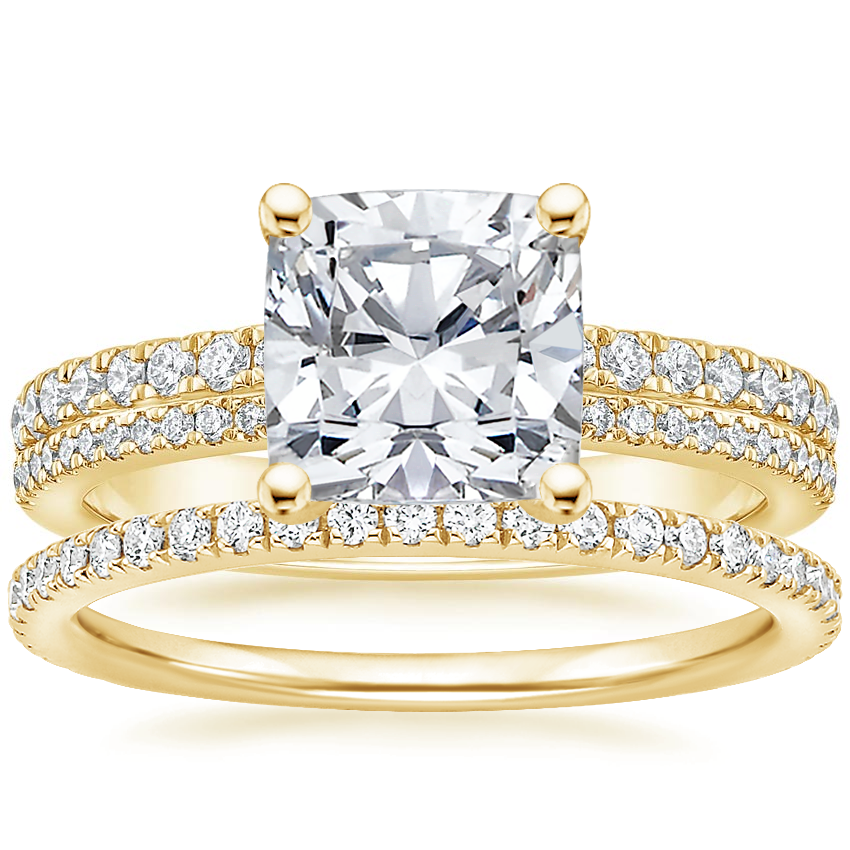 18K Yellow Gold Fiona Double Band Diamond Ring with Luxe Ballad Diamond ...