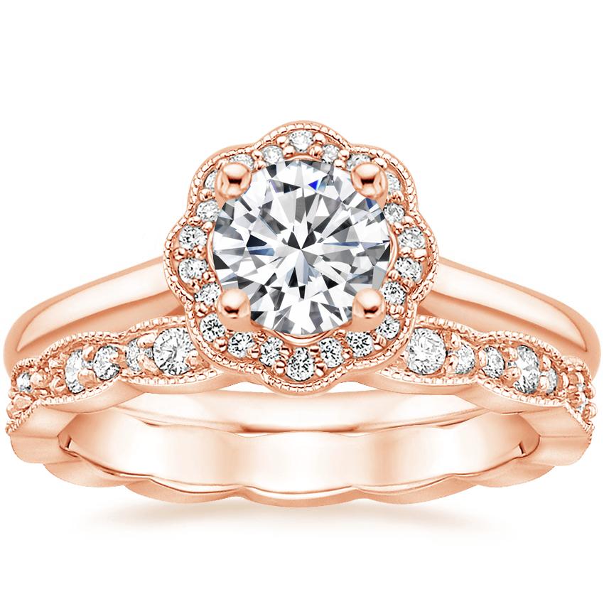 14K Rose Gold Cirrus Diamond Ring with Elowen Eternity Diamond Ring (1/ ...