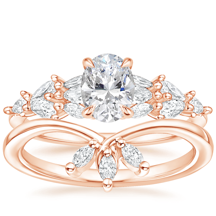 14K Rose Gold Plume Diamond Ring (1/2 ct. tw.) with Abelia Diamond Ring ...