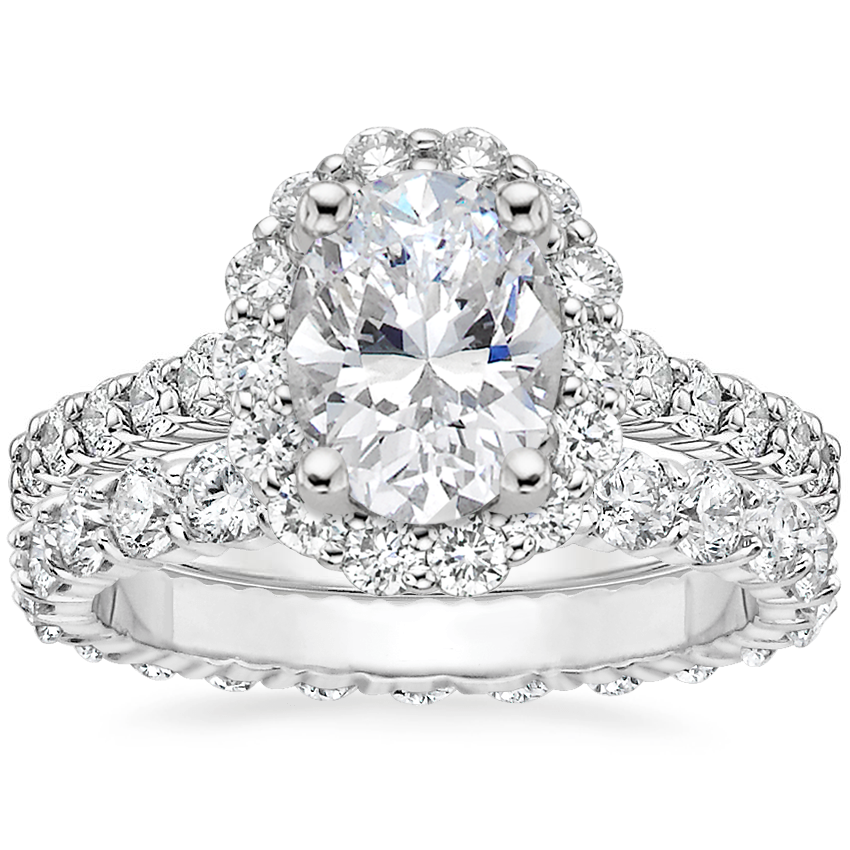 Platinum Lotus Flower Diamond Ring with Diamond Eternity Ring (1 1/3 ct ...