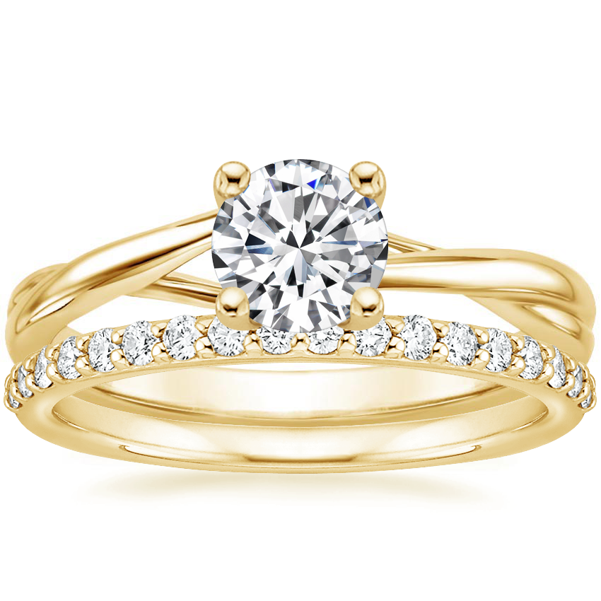 18K Yellow Gold Grace Ring with Petite Shared Prong Diamond Ring (1/4 ...