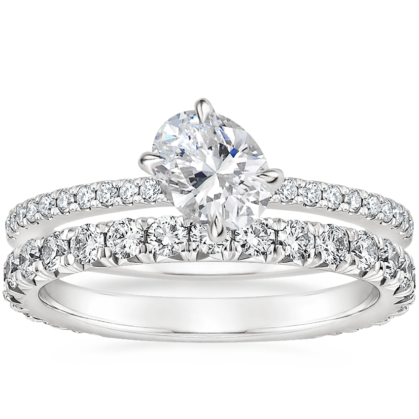 18K White Gold Pisa Diamond Ring with Luxe Sienna Diamond Ring (5/8 ct ...