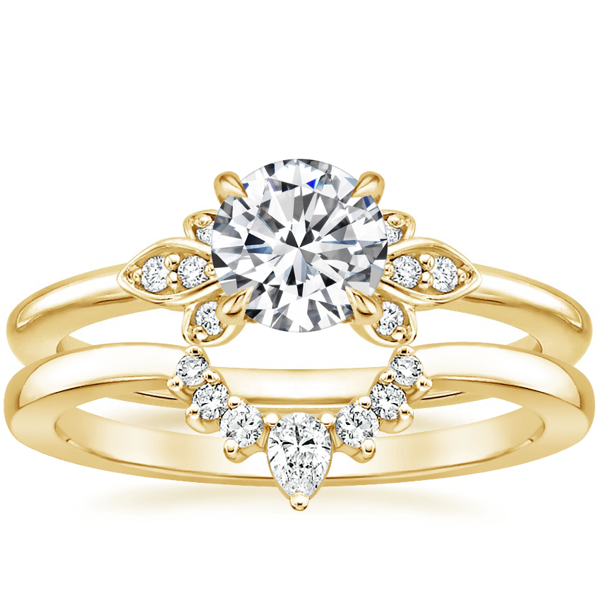 18K Yellow Gold Fiore Diamond Ring with Lunette Diamond Ring ...