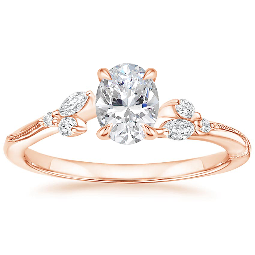 14K Rose Gold Camellia Indigo Milgrain Ring