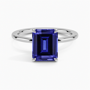 Lab Grown Sapphire Audrey Flush Fit Solitaire Ring in 18K White Gold