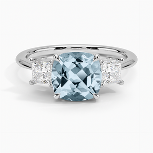 Aquamarine Princess Cut Three Stone Diamond Ring in Platinum ...