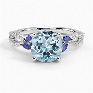 Aquamarine Luxe Willow Sapphire and Diamond Ring (1/8 ct. tw.) in 18K ...