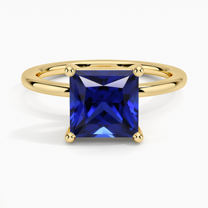 Lab Grown Sapphire Flush Fit Solitaire Ring in 18K Yellow Gold
