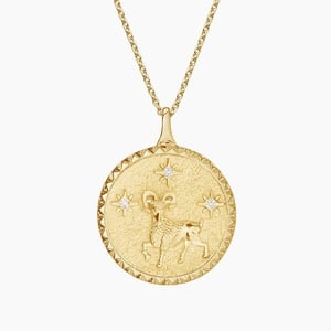 Aries Zodiac Diamond Medallion Necklace in 14K Yellow Gold | Brilliant ...